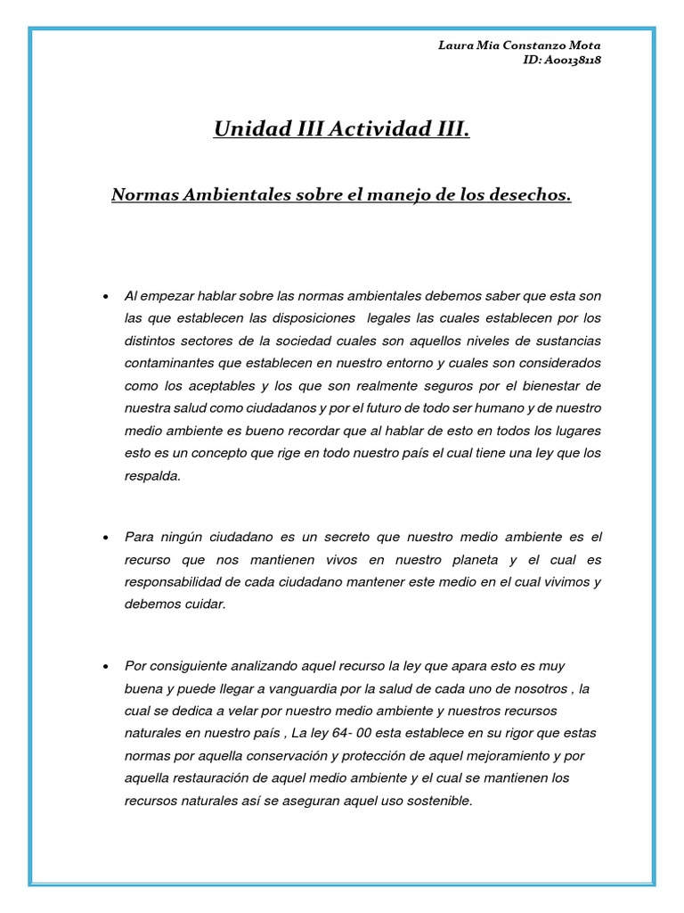 Constanzo Mota Laura Mia Unidad III Actividad III Entregable.. | PDF | Entorno natural ...