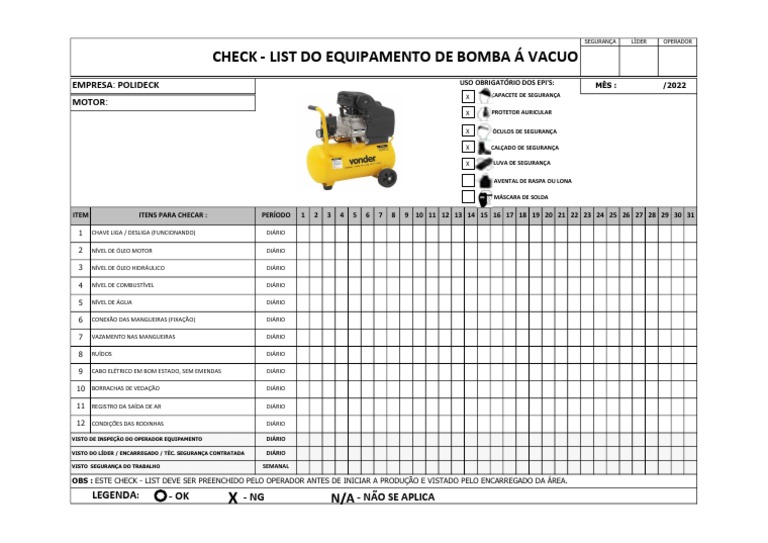Check - List Do Equipamento de Bomba Á Vacuo | PDF