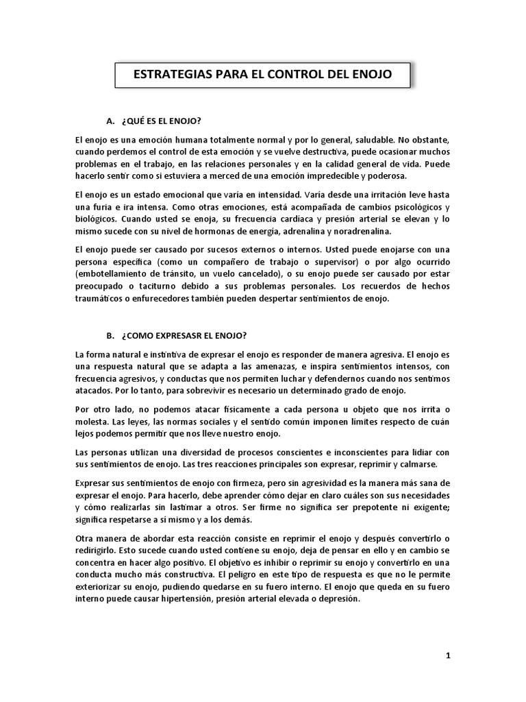Estrategias para El Control Del Enojo | PDF | Ira | Las emociones