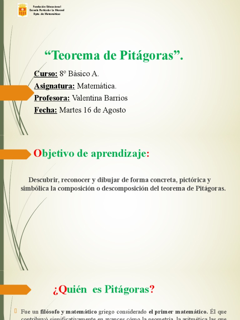 Teorema de Pitagoras 16 Agosto | PDF