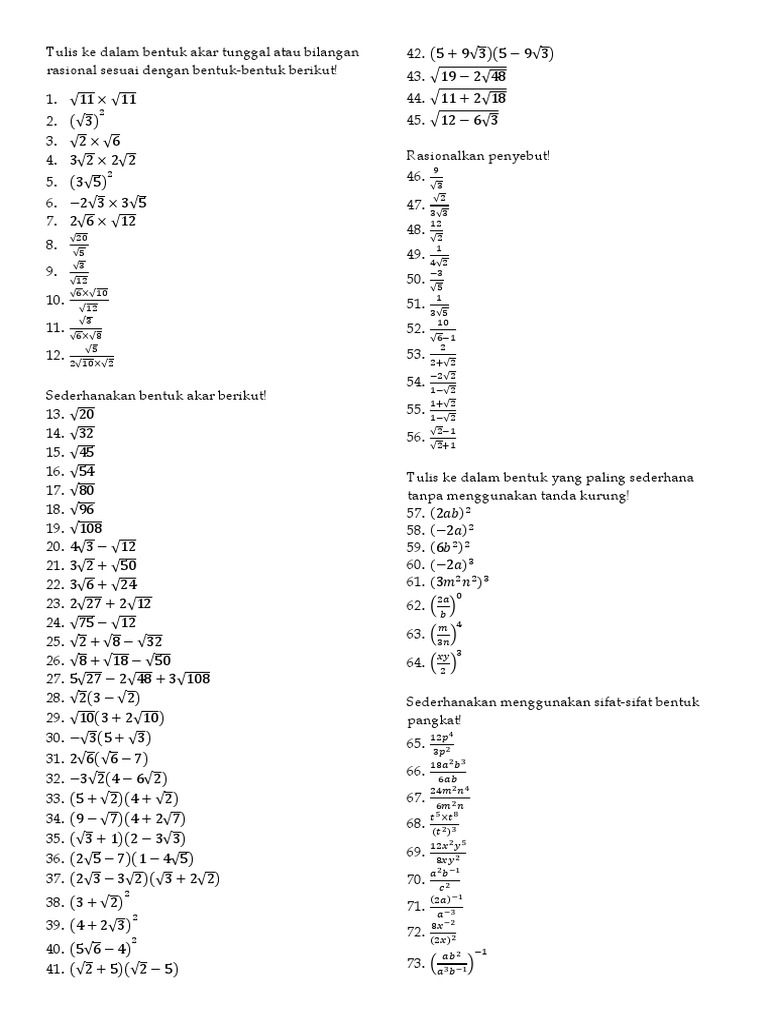 Bank Soal Bentuk Pangkat Dan Akar | PDF