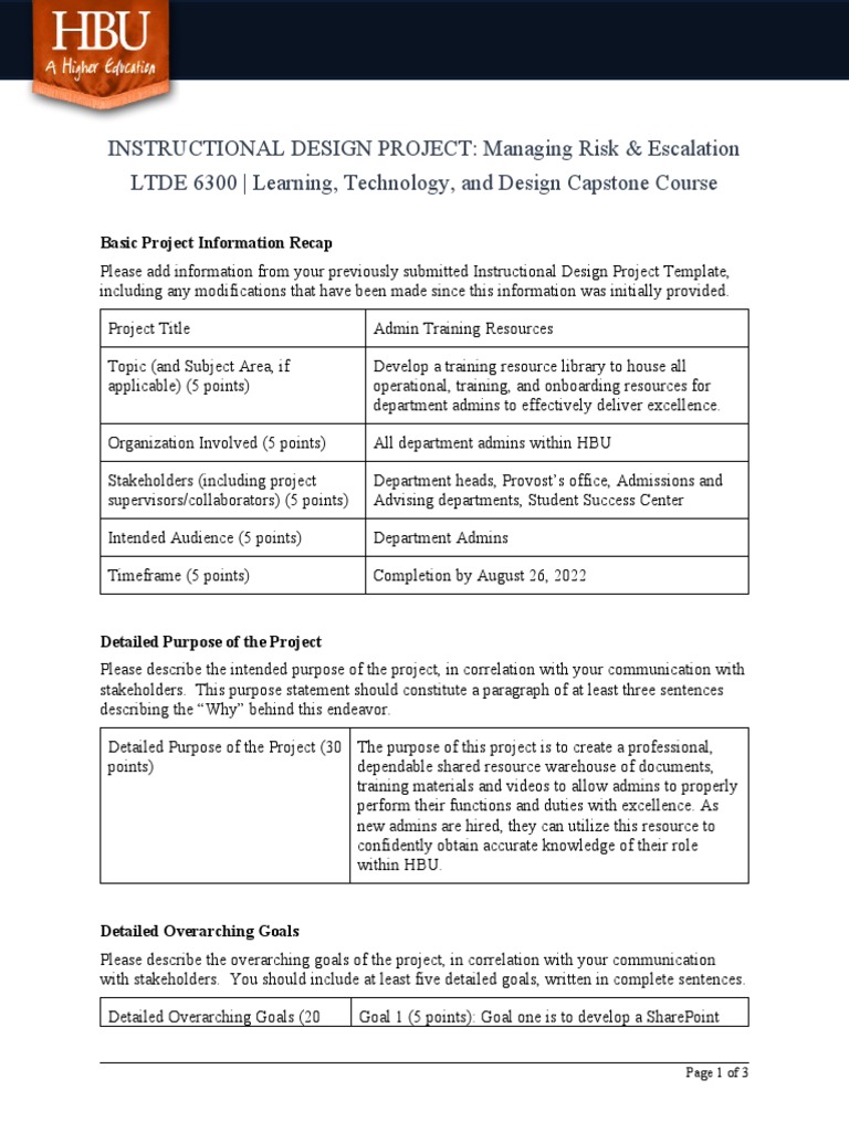 Instructional Design Project Outline Christy Hughes | PDF | Instructional Design
