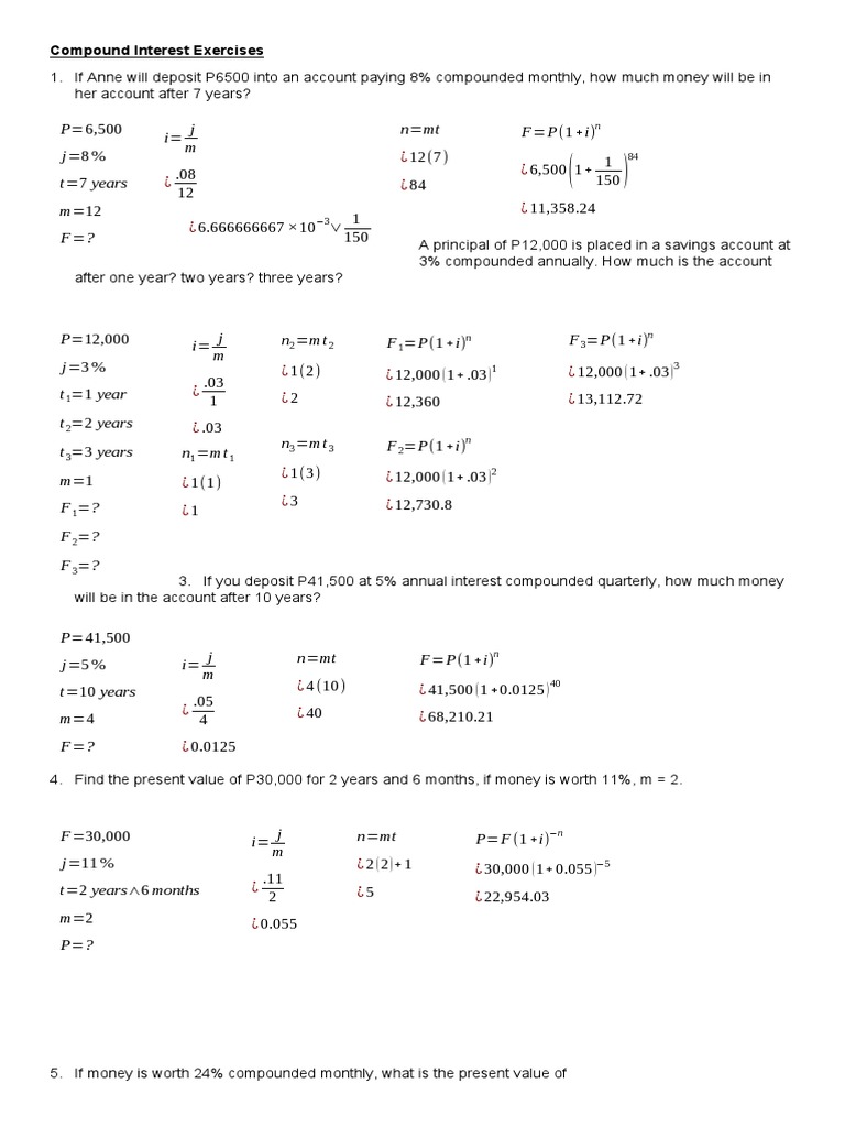 Compound Interest Exercises | PDF | Mathematical Finance | Factor ...