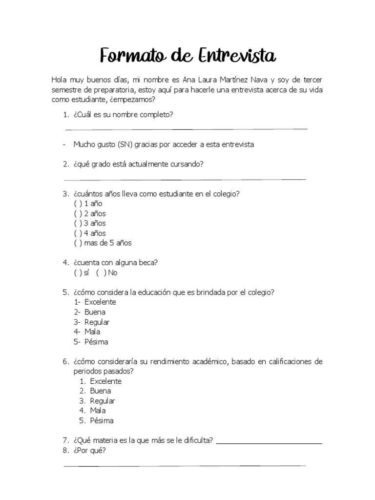 Formato de Entrevista | PDF