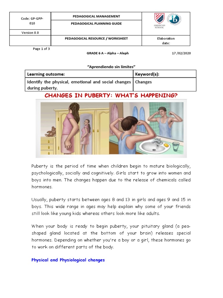 WEEKS 4&5 - CHANGES IN PUBERTY - Reading Worksheet | PDF | Puberty | Behavioural Sciences