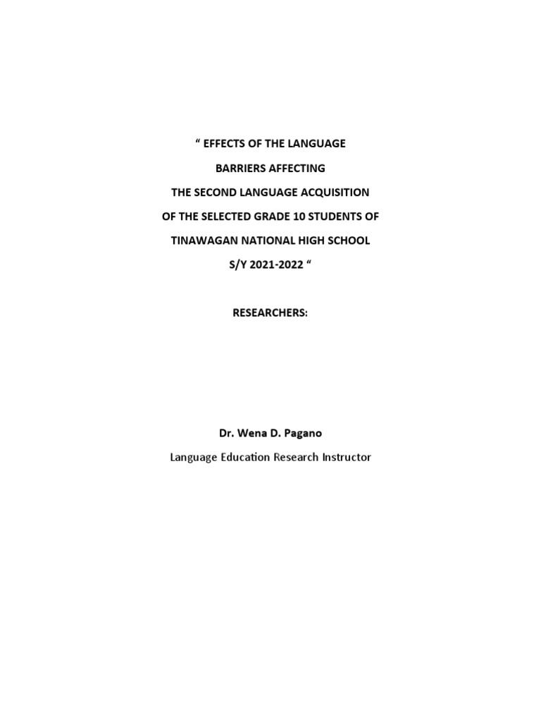 Language Barriers in Second Language Acquisition | PDF | Second ...