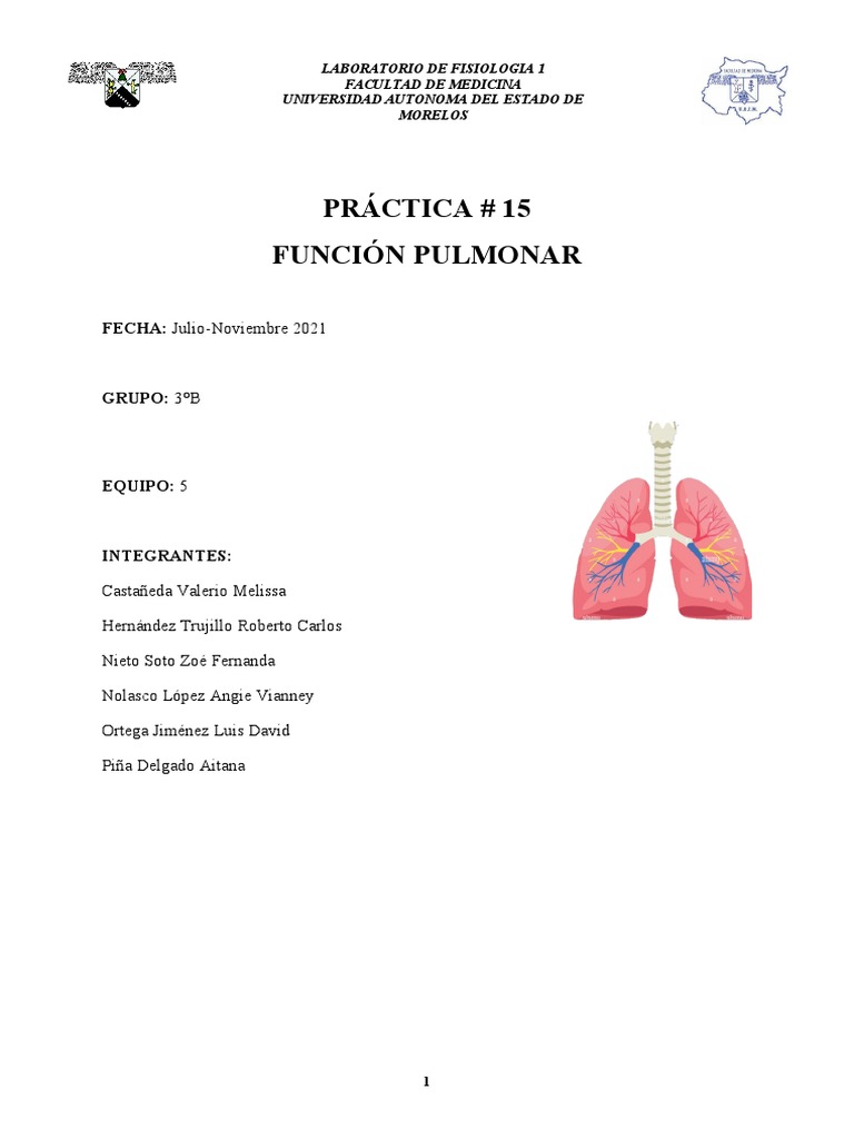 Practica 15 Funcion Pulmonar | PDF | Pulmón | Sistema respiratorio