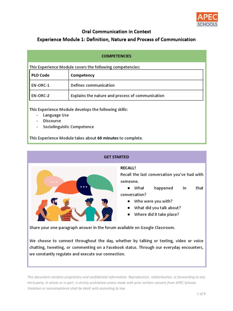 Oral Communication - EM1 - Definition, Nature and Process of Communication | PDF | Communication ...
