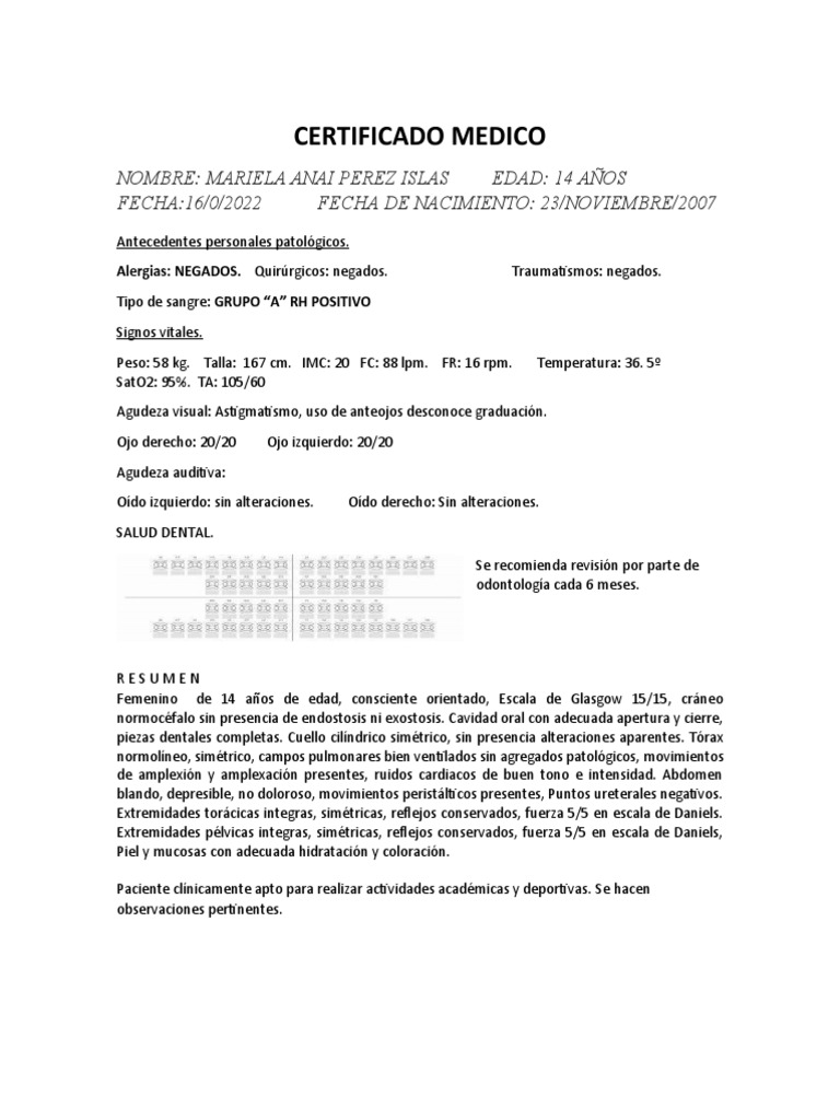 Certificado Medico Escolar | PDF Certificado Medico Escolar | PDF