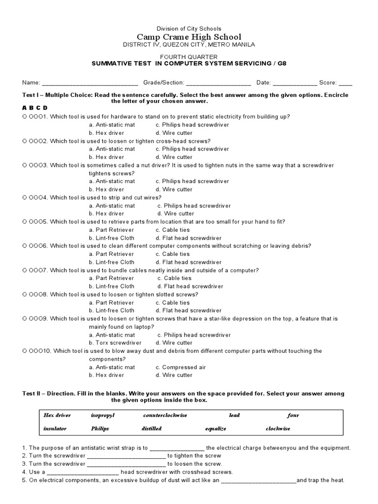 4th Summative Test Computer Hardware Servicing | PDF | Computer Data ...