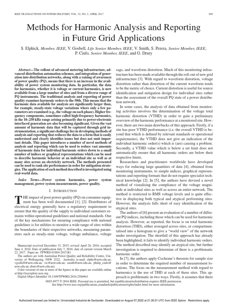 Methods For Harmonic Analysis and Reporting in Future Grid Applications ...