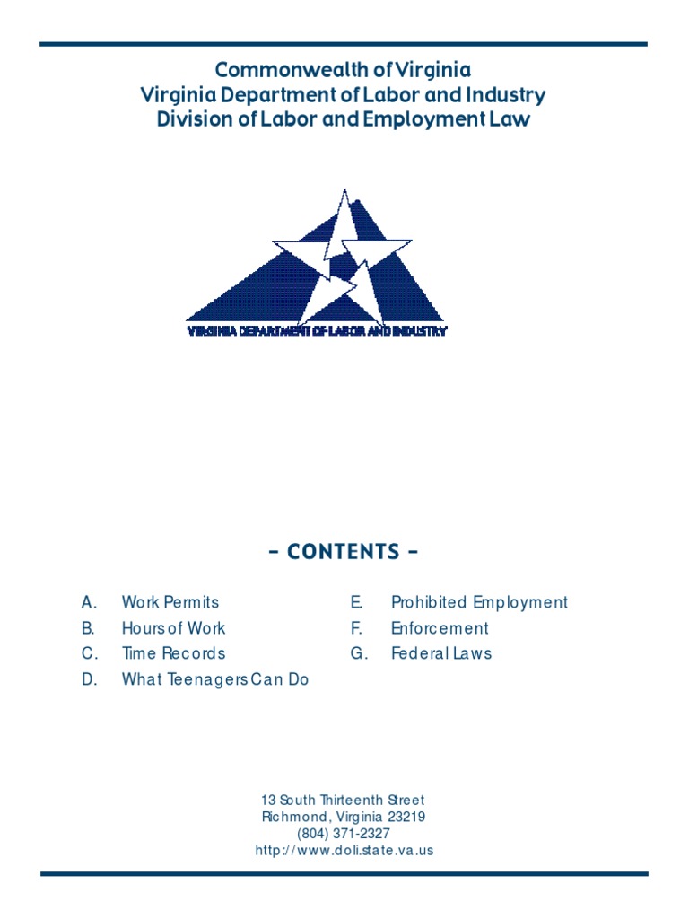 Commonwealth of Virginia Virginia Department of Labor and Industry ...