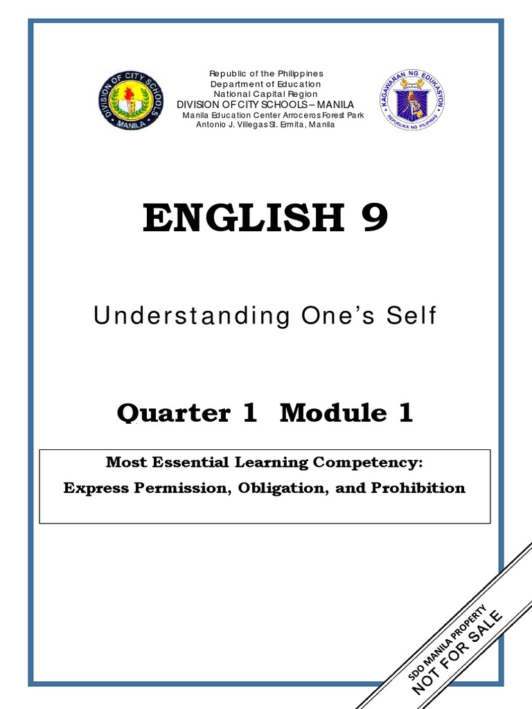ENGLISH 9 Q1 W1 Mod1 Understanding Ones Self | PDF