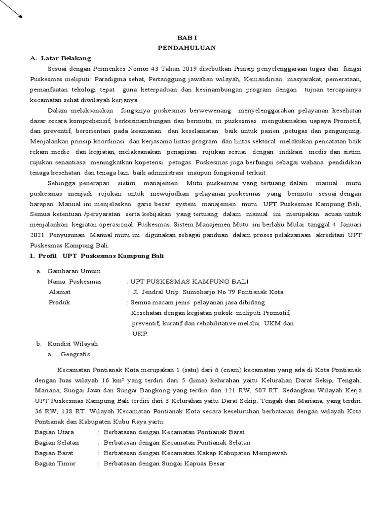 Pedoman Manual Mutu Upt Puskesmas Kampung Bali Tahun 2022-Edit-K | PDF