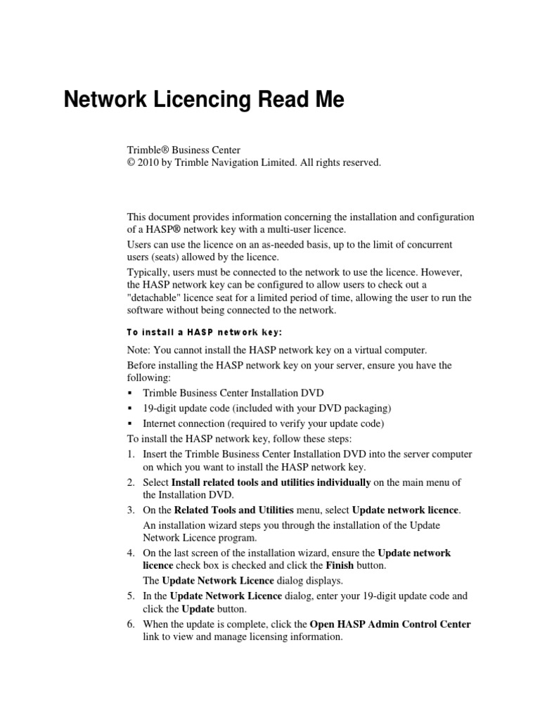 Network Licencing Read Me: To Install A HASP Network Key | PDF | Computer Network | License