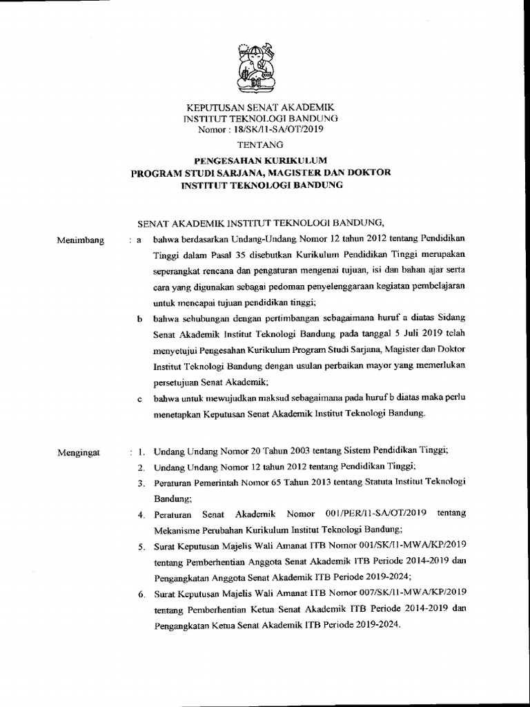 SK Kurikulum ITB 2019 Rev LLH Ver 1 29 Prodi | PDF