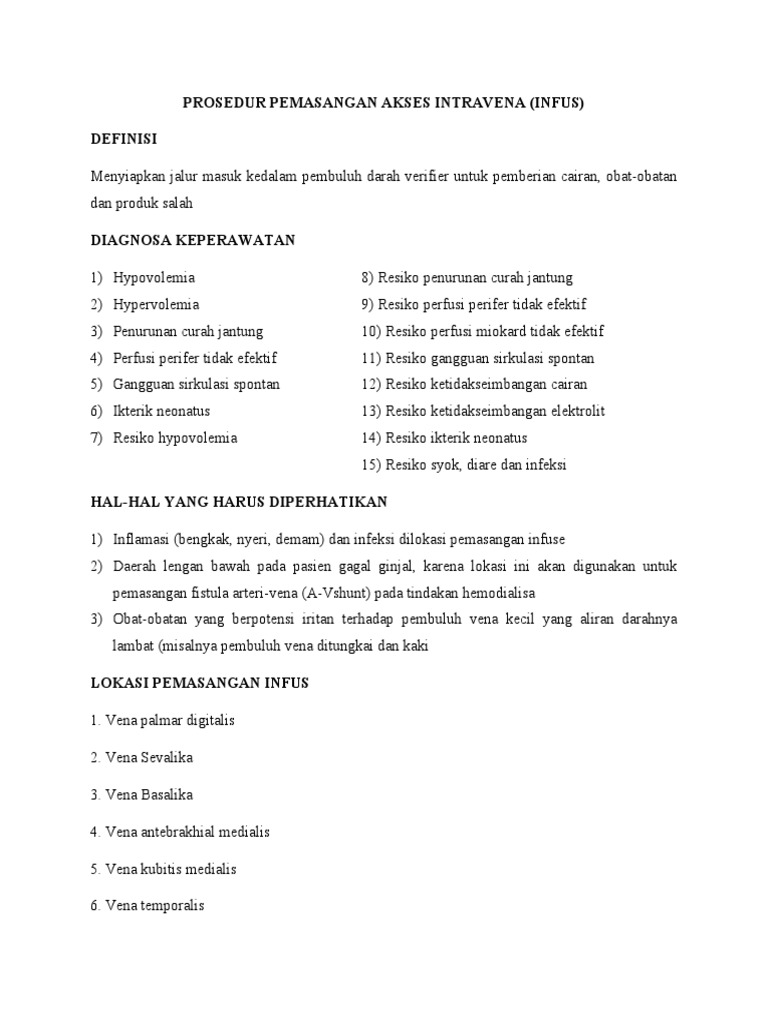 Prosedur Pemasangan Akses Intravena (Infus) | PDF | Sains & Matematika