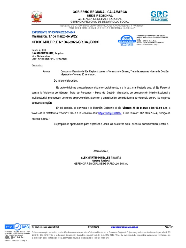 Oficio Eje Regional | PDF | Comunidad andina | Perú