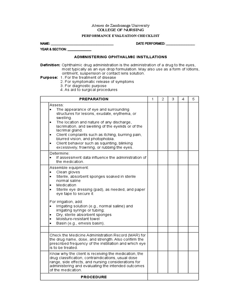 Ophthalmic Instillation Procedure Checklist | PDF | Clinical Medicine ...