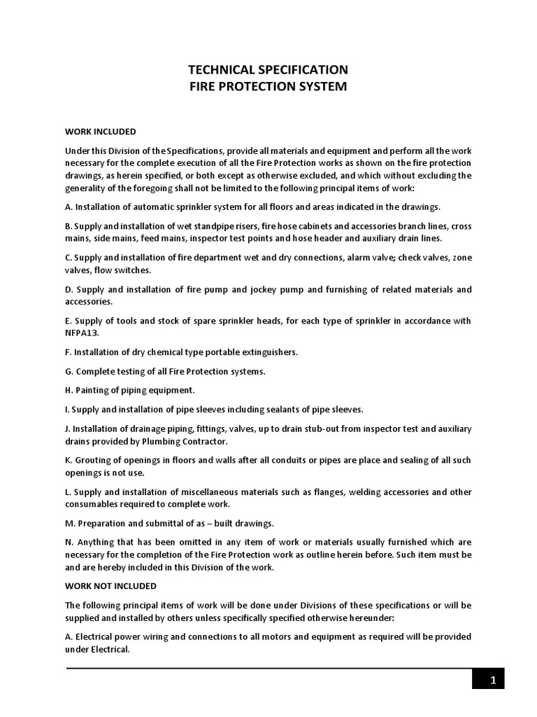 Technical Specification For Fire Protection | PDF | Pipe (Fluid ...