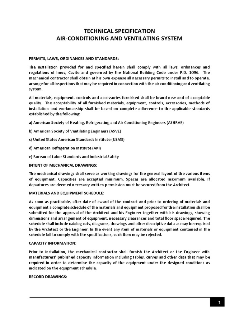 Technical Specification For HVAC | PDF | Duct (Flow) | Specification ...