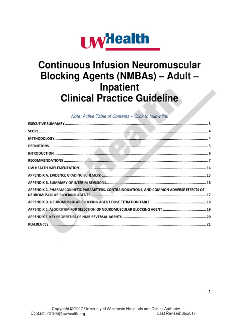Continuous Infusion Neuromuscular Blocking Agents (Nmbas) - Adult ...