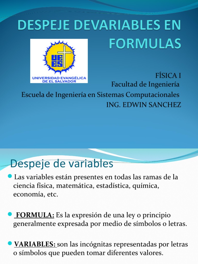 Despeje Devariables en Formulas | PDF | Fórmula | Matemáticas