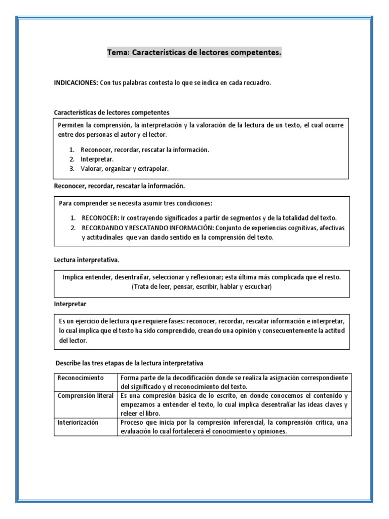 Características de Lectores Competentes | PDF | Comprensión | Ciencia ...