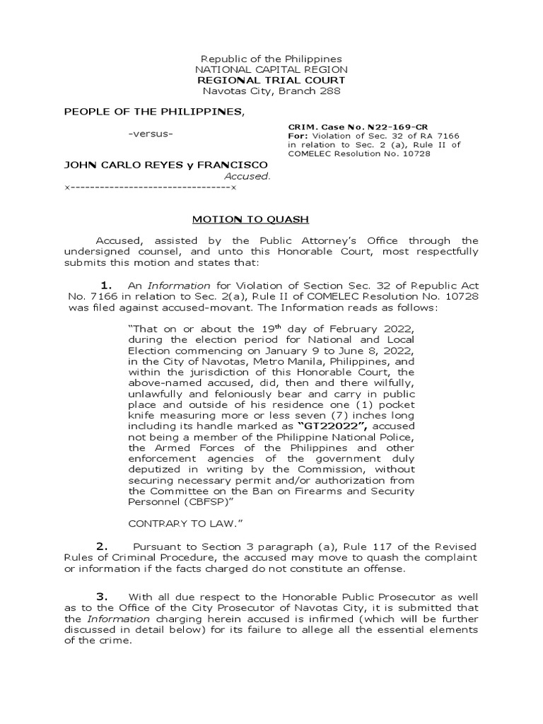 Regional Trial Court People of The Philippines,: Accused | PDF ...