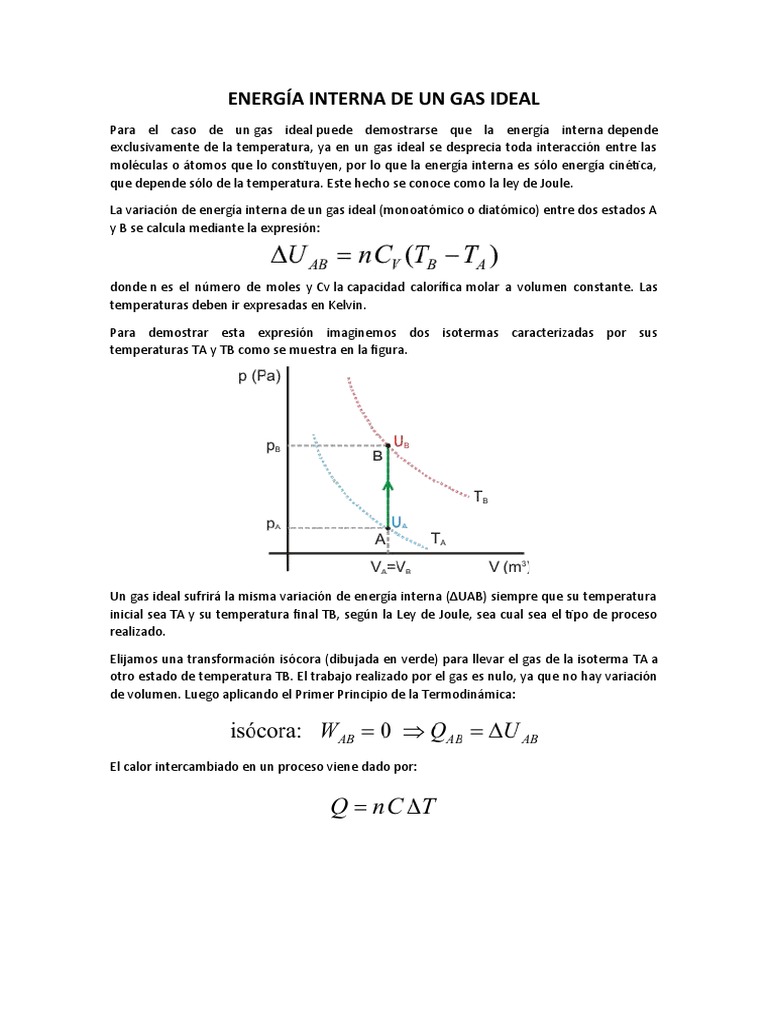 Energía Interna de Un Gas Ideal | PDF | Gases | Temperatura