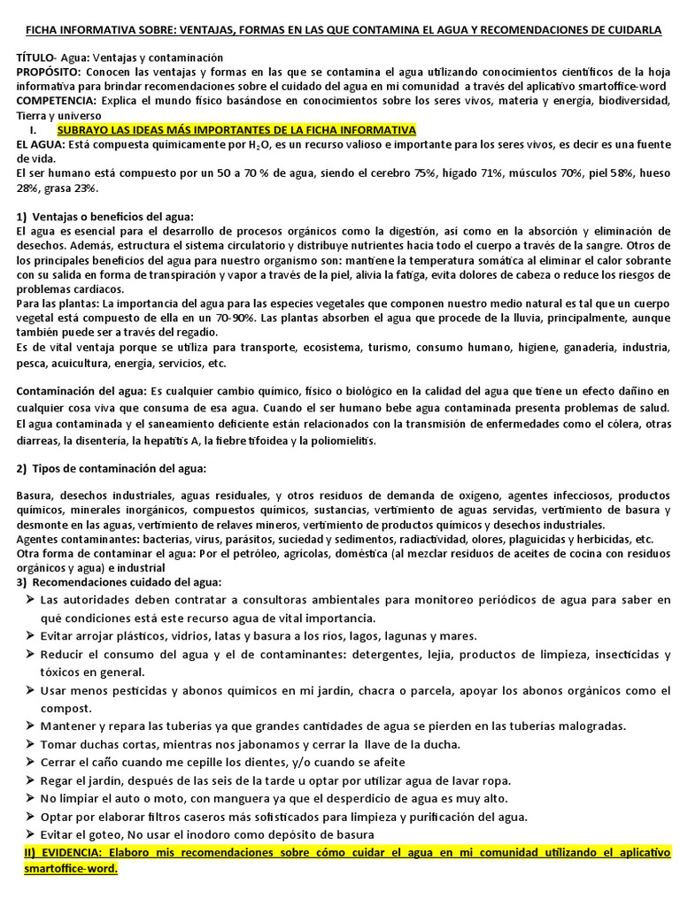 Ficha Informativa | PDF | Agua | La contaminación del agua