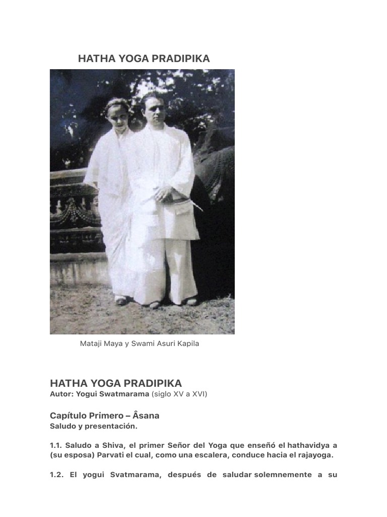 Hatha Yoga Pradipika - Swami Asuri Kapila | PDF | Hatha Yoga | Yoga