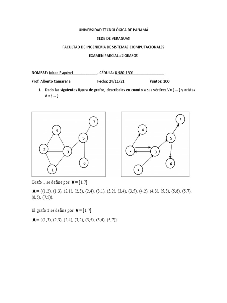 Parcial - 2 Grafos | PDF | Matemáticas | Conceptos matemáticos