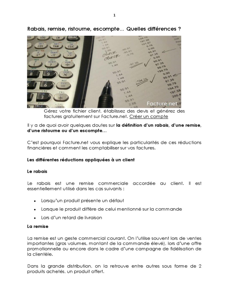 Différences entre rabais, remise, ristourne | PDF | Facture ...
