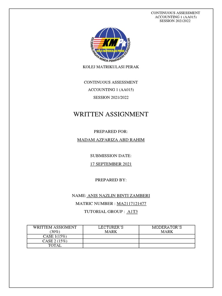 Anis Nazlin Continuos Assessment | PDF | Debits And Credits | Payments