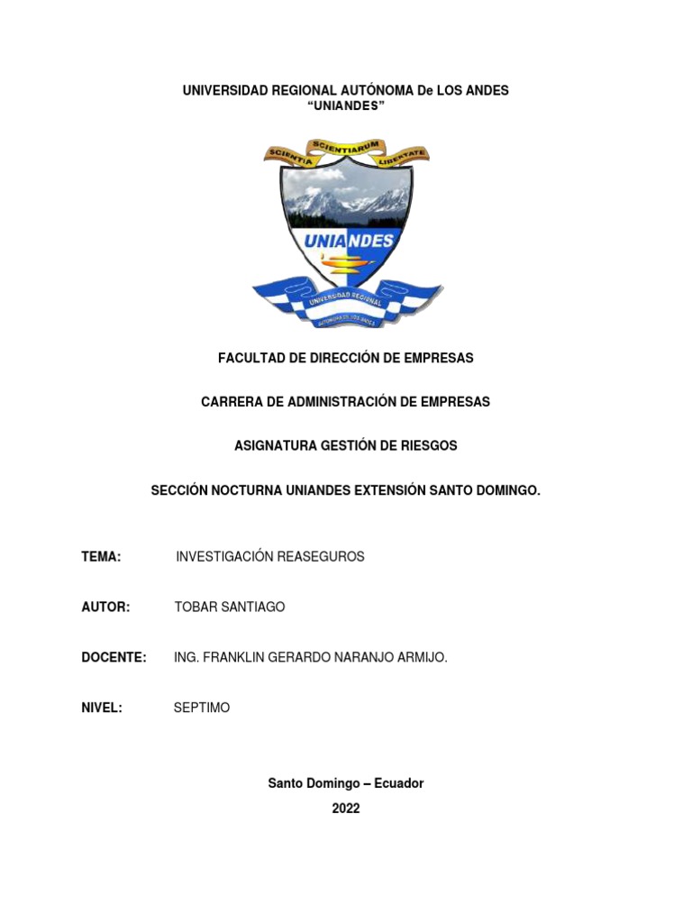Tobar Investigación Reaseguros Pdf Reaseguro Seguro 0564