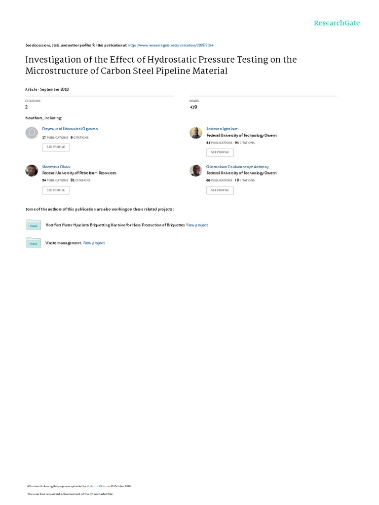 Effect of Pressure Testing On Carbon Steel Microstructure | PDF | Pipe ...