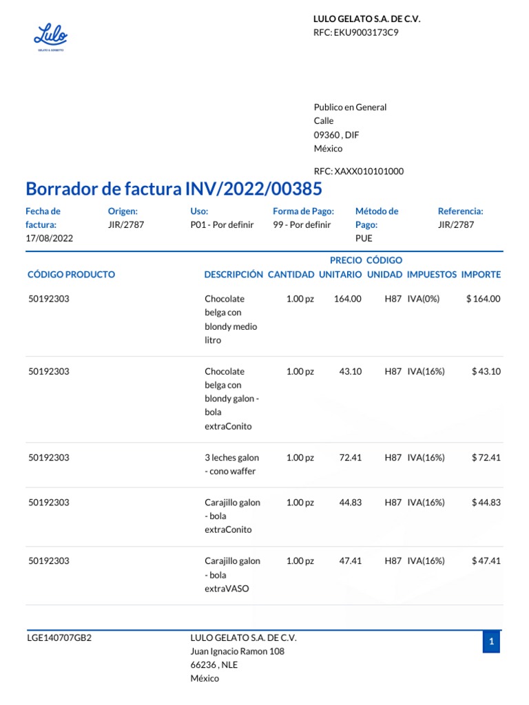 Borrador de Factura INV - 2022 - 00385 | PDF | Factura | Contabilidad