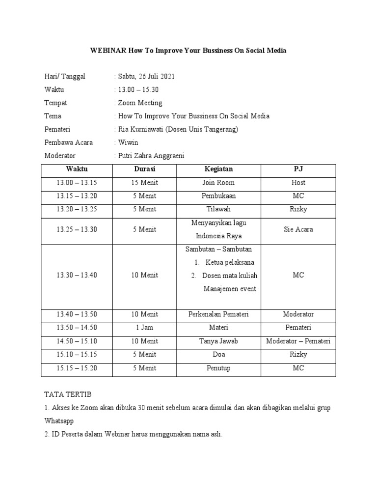 Rundown Webinar Bisnis | PDF