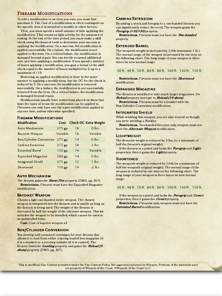5e - Firearms Modifications - GM Binder | PDF | Firearms | Ammunition
