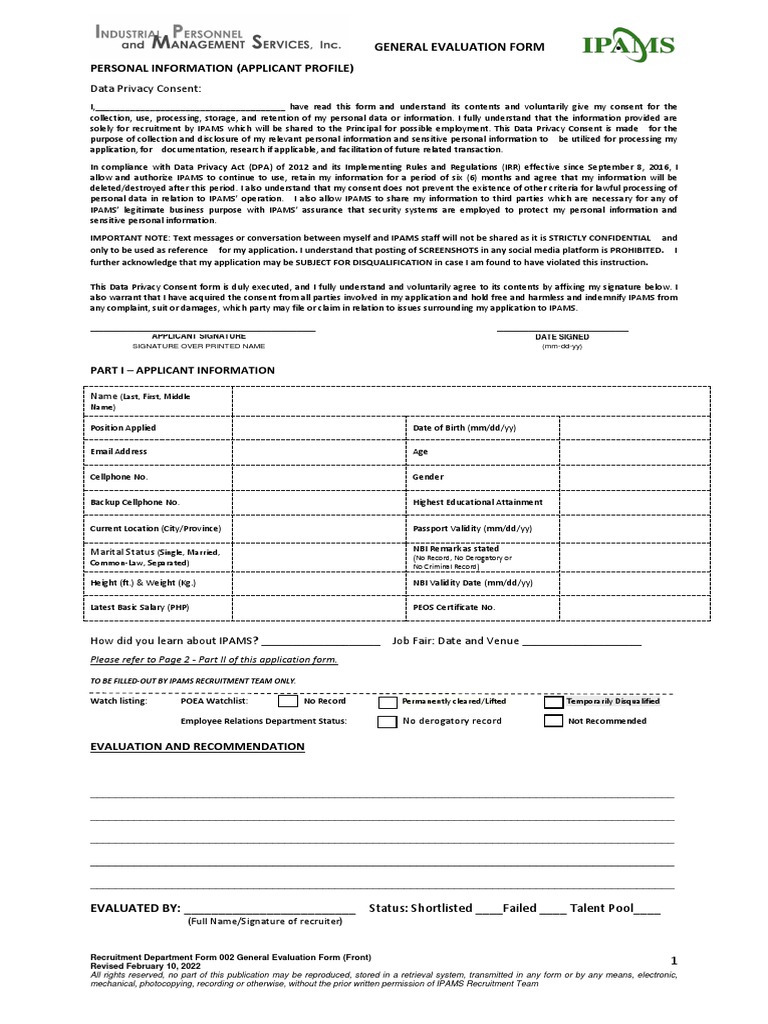 Data Privacy Consent:: General Evaluation Form | Download Free PDF ...