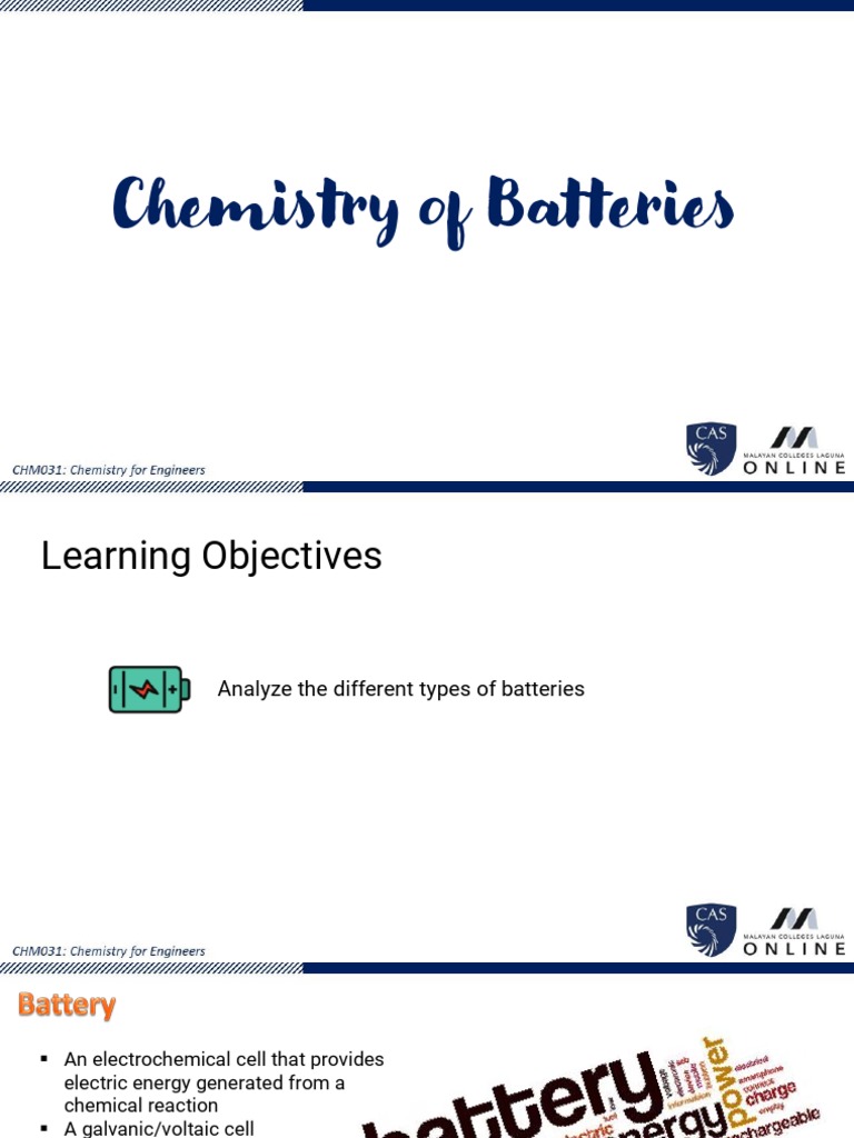 03 - Chemistry of Batteries | PDF | Rechargeable Battery | Electrical ...