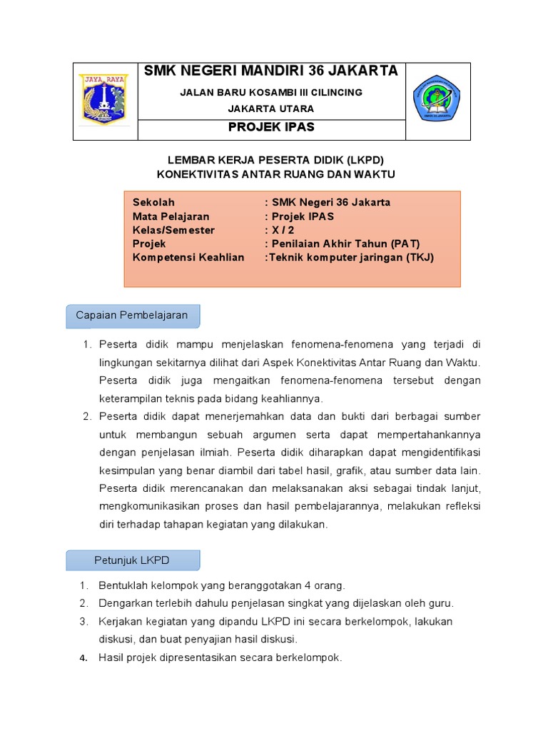 ssPAT Projek IPAS Kelas X Jurusan TKJ LKPD PROJEK | PDF