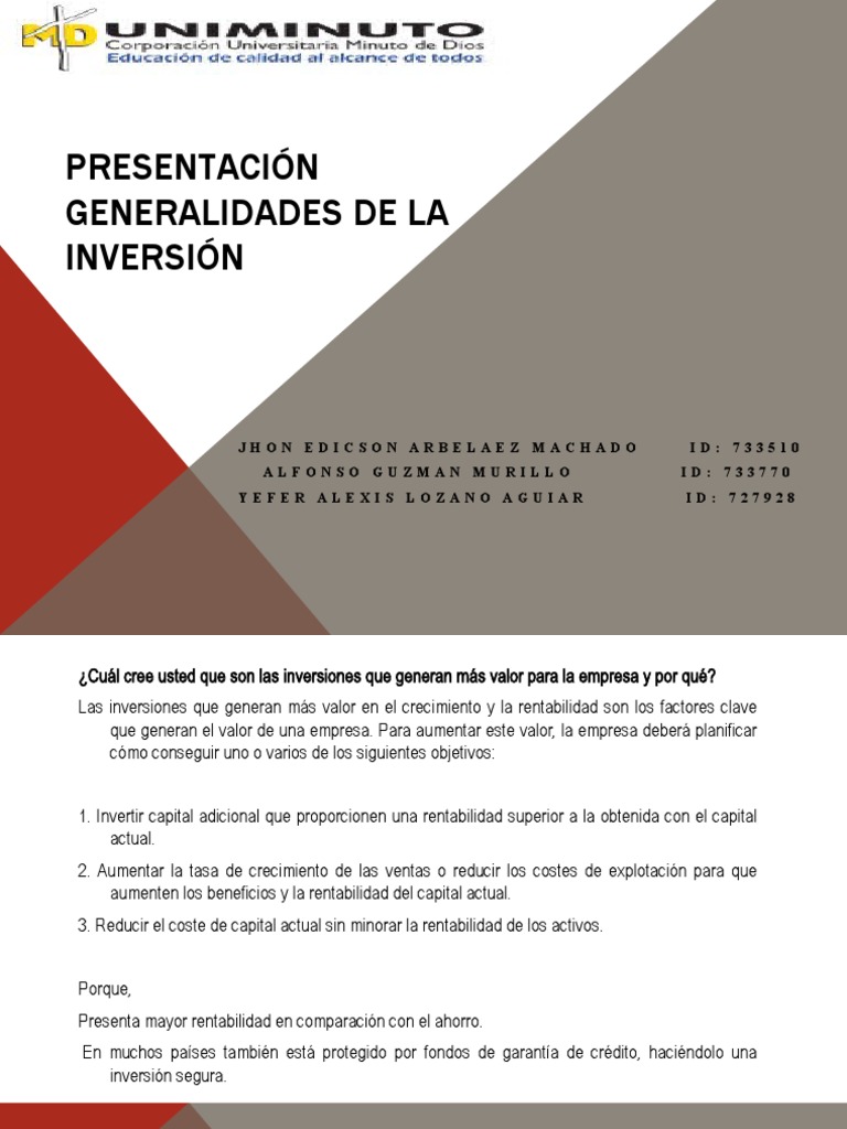 Presentacion de Inversiones | PDF | Compartir (Finanzas) | Inversiones