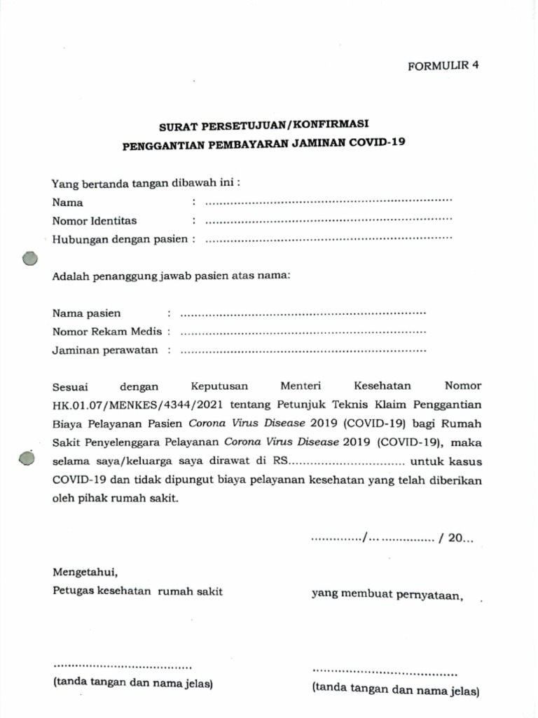 Surat Persetujuan Pembayaran Jaminan Covid-19 | PDF