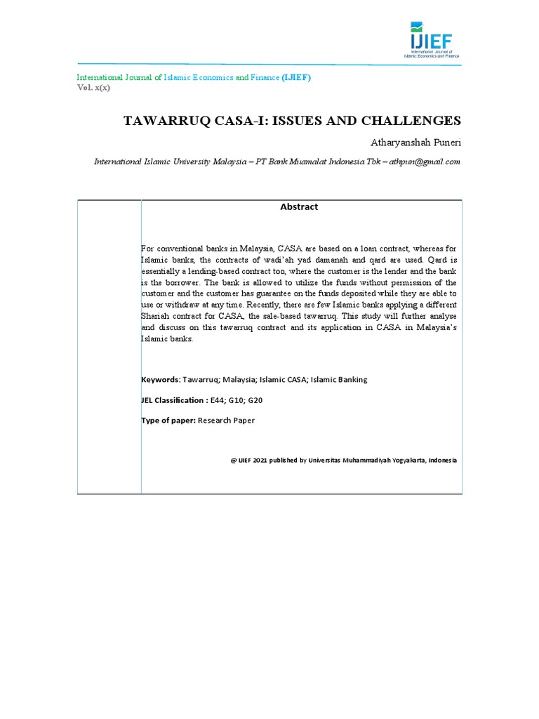 Islamic Banking: Tawarruq CASA Challenges | PDF | Islamic Banking And ...