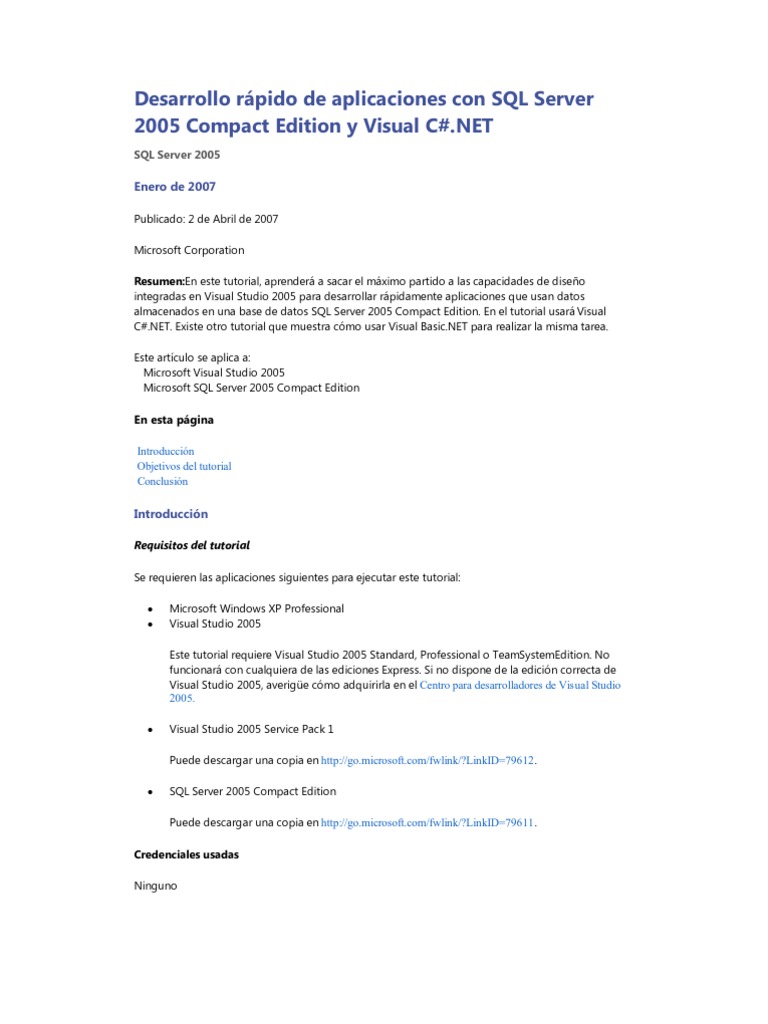 Desarrollo Rápido de Aplicaciones Con SQL Server 2005 Compact Edition y ...