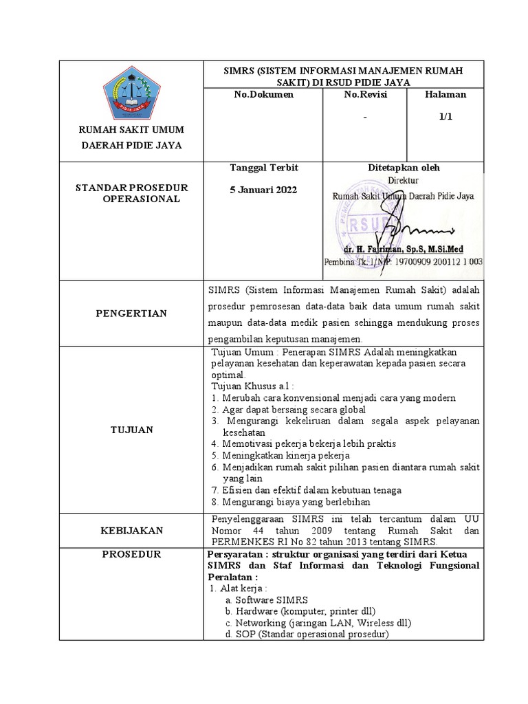 Sop Sim-Rs | PDF