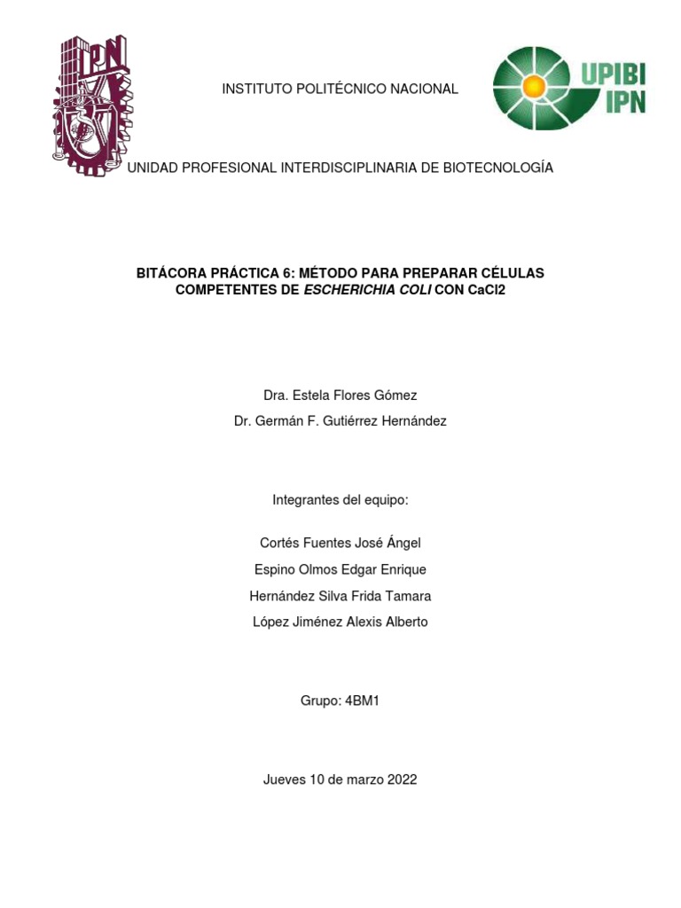 Bitácora 6 Células Competentes Lab de Biote Molecular | PDF | Biología ...