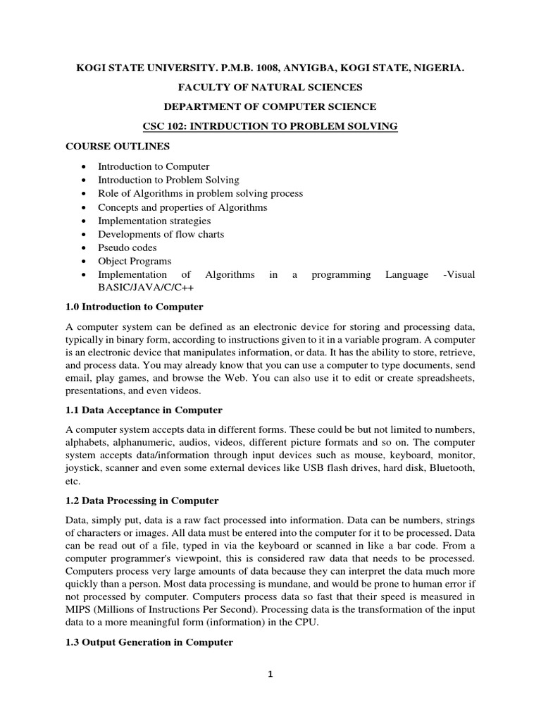 CSC 102 Introduction To Problem Solving | PDF | Operating System ...